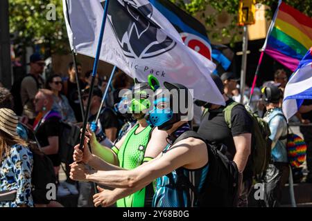 Men wearing pup hoods or puppy masks at Helsinki Pride 2024 parade on ...