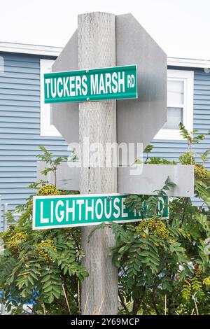 Tuckers Marsh Road and Lighthouse Road signs at Port de Grave ...