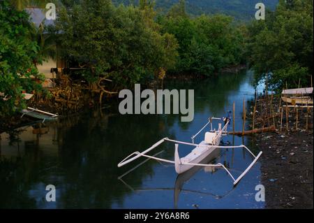 Sandeq, a traditional wooden boat on Palippi beach at Majene Indonesia ...