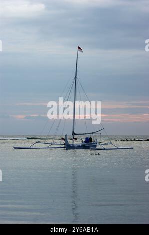 Sandeq, a traditional wooden boat on Palippi beach at Majene Indonesia ...