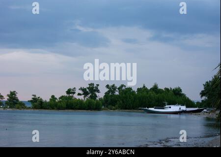 Sandeq, a traditional wooden boat on Palippi beach at Majene Indonesia ...