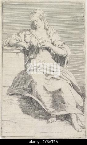 Faith. The personification of faith by hand on the heart looking at a ...