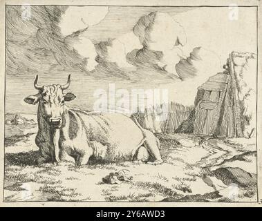 Lying cow; Cows and sheep Stock Photo - Alamy