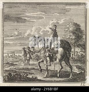 Postman on horseback, Jan Luyken, 1711 print Amsterdam paper etching ...