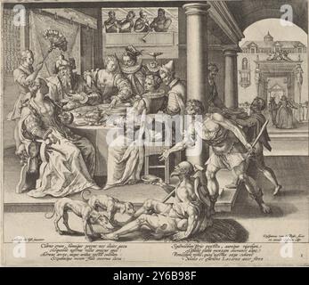 The parable of the rich man and Lazarus. Lazarus begs at the gate of ...