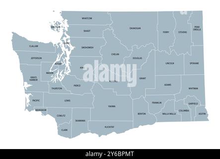 Washington, U.S. state, subdivided into 39 counties, political map with borders and county names ...