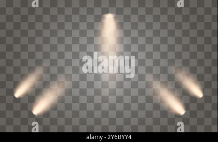 Three orange soft spotlight beams on a transparent background. Glowing ...