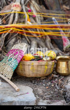 worships of holy banyan tree with offerings at day on the occasion of ...