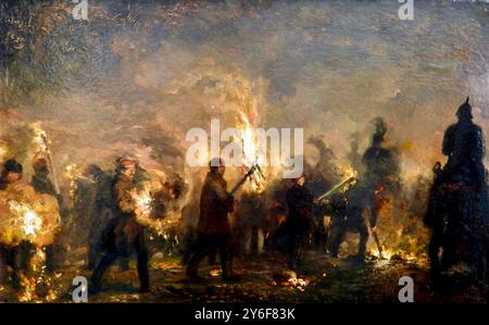 Adolph Menzel, Student Torchlight Procession, painting in oil on ...