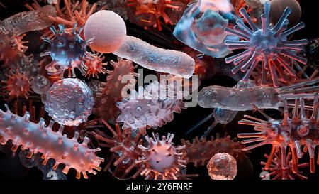 Different types of virus and bacteria and microbe and germs set ...