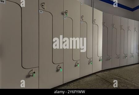Gray lockers for clothes, lockable shelves, lockers for students at ...