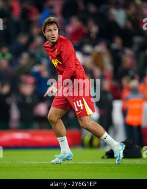 Liverpool's Federico Chiesa warms up ahead of the UEFA Champions League ...
