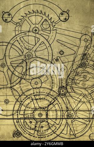 Old technical blueprint illustration Stock Photo - Alamy
