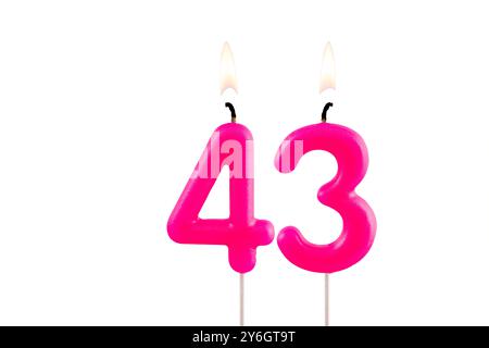 Number 43 birthday candle on an orange background with pennants Stock ...