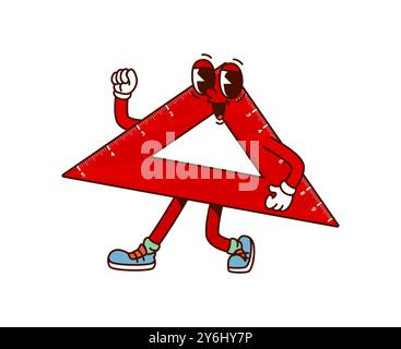 Groovy school protractor character. Cartoon retro ruler personage ...