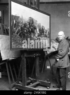 Captain Wollen , R I , R . O . I . , the renowned war artist busy on a ...