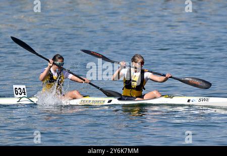 Melina Andersson (SWE) and Ella Richter (SWE) celebrate as they cross ...