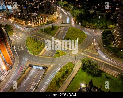 Long Exposure Aerial image of Mancunian Way inner ring road in ...