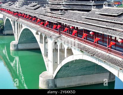 China national flags on a bridge on September 29, 2025 in Hong Kong ...