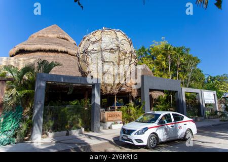 Mexico, State of Quintana Roo, Tulum, Decor at the entrance of a hotel ...