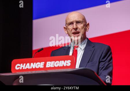 Defence Secretary John Healey speaks during the Global Progress Action ...