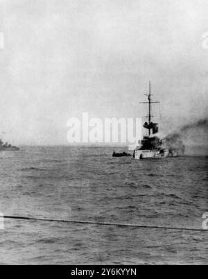 Sinking of the German cruiser Mainz in the Battle of Heligoland. The ...