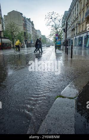 Paris, France - May 11th 2023: Recently redesigned street with green ...