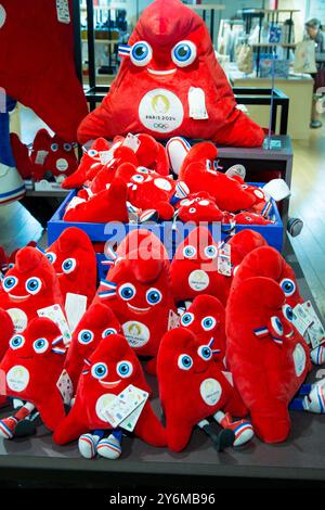 A Paris 2024 stuffed toy Phryges mascot for sale in an official shop ...