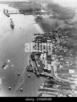 Aerial view of Greenhithe, Kent overlooking Everards shipyard, on the ...