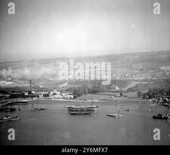 Aerial view of Greenhithe, Kent overlooking Everards shipyard, HMS ...