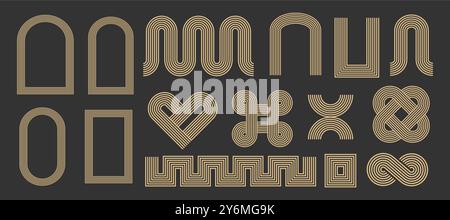 Zen arch, gold geometric lines, knots abstract contemporary shapes. Set ...