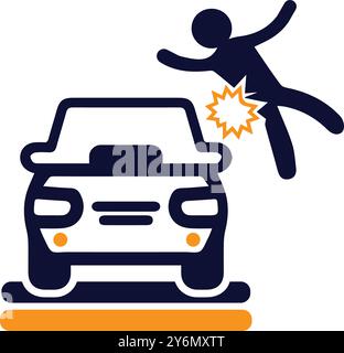 Car crash or road collision with pedestrian thin line icon. Road crash ...