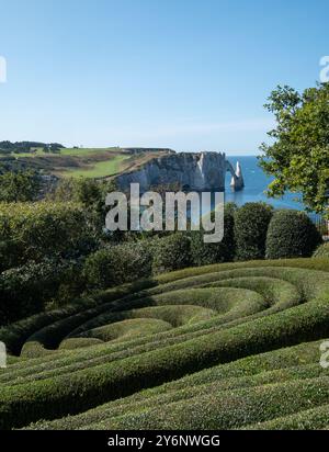 gardens of Etratat, with topiary hedges. Located on the clifftop ...