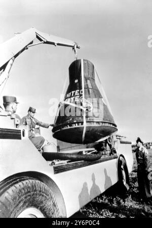 Astronaut Alan Shepard, aboard the USS Lake Champlain on May 5, 1961 ...