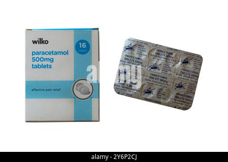 Pack of Wilko Paracetamol 500mg tablets isolated on white background 16 ...