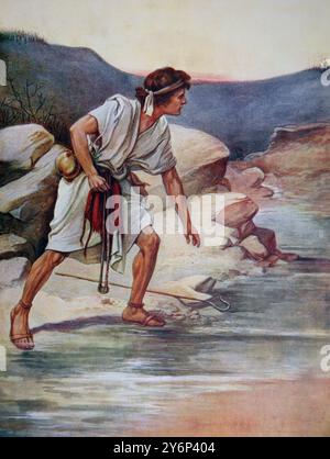 Illustration of David and Goliath (Samuel) from Antique 1909 Religious ...