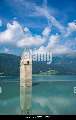 View of Lake Resia - Italy where you can admire the famous bell tower ...