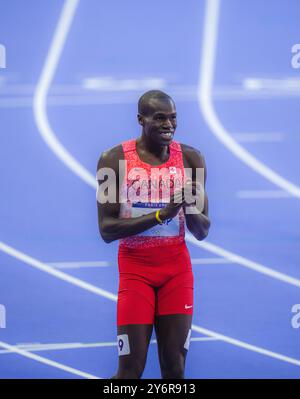 Marco Arop participating in the 800 meters at the Paris 2024 Olympic ...