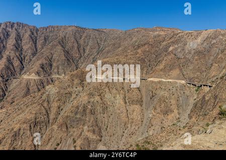 Deep valley with King Fahd Road in Sarawat mountains near Al Baha ...