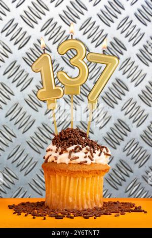 Birthday candle number 137 on white background Stock Photo - Alamy