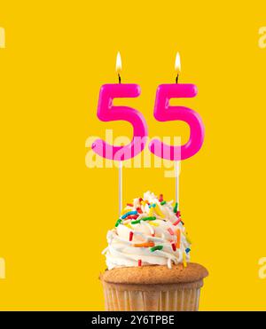 Birthday card number 55 - Cupcake with balloons Stock Photo - Alamy