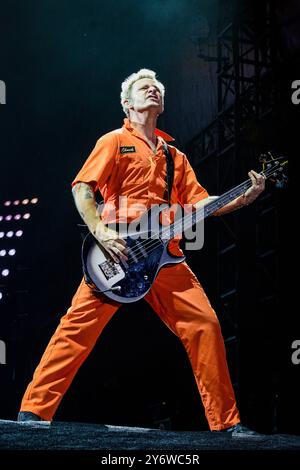 Mike Dirnt of Green Day performs at the Innings Festival at Raymond ...