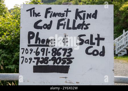 Homemade sign advertising finest kind of cod fillets in Petty Harbour ...