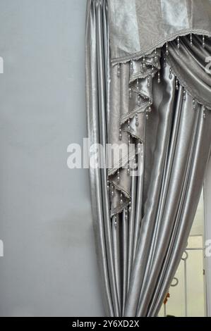 silver grey house window curtain Stock Photo - Alamy