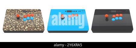 A set of arcade joysticks on isolated on white background with clipping ...