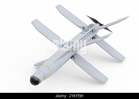 Military drone Lancet with folding wings flying in the air. UAV combat ...