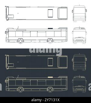 Stylized vector illustration of blueprints of a city train close up ...