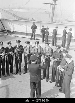 Cadets and a new HMS Worcester training ship.1940 Stock Photo - Alamy