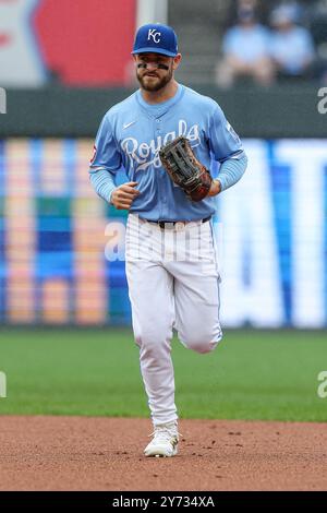 Kansas City Royals' Kyle Isbel is doused by MJ Melendez, left, and ...