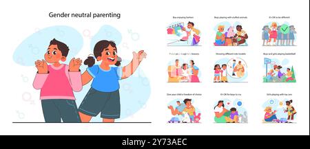 Modern gender neutral parenting set. Positive advice for parents to ...